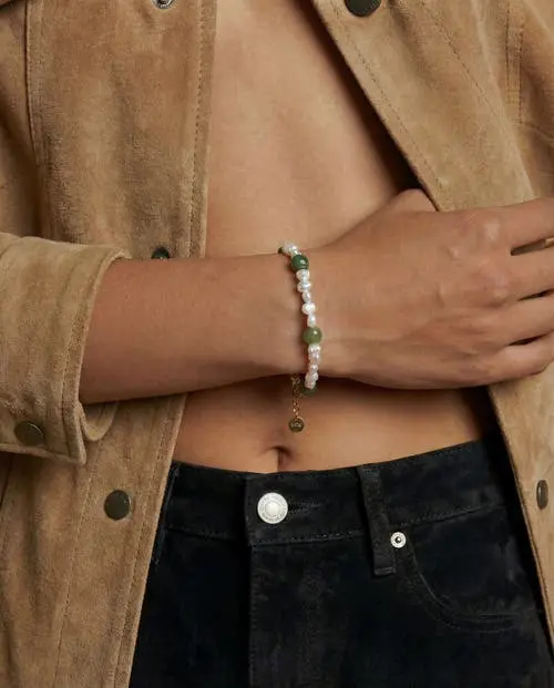 SEREE Isabelle Freshwater Pearl And Green Jade Bracelet
