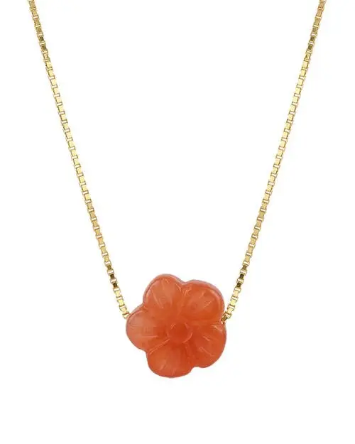 SEREE Kyoto Flower Agate Pendant Necklace - Red