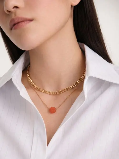 SEREE Kyoto Flower Agate Pendant Necklace - Red