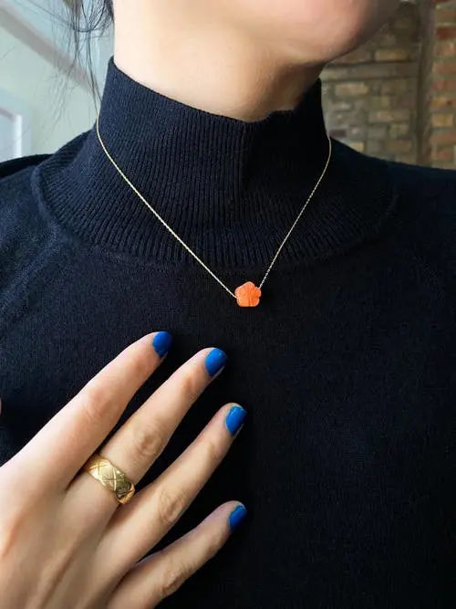 SEREE Kyoto Flower Agate Pendant Necklace - Red