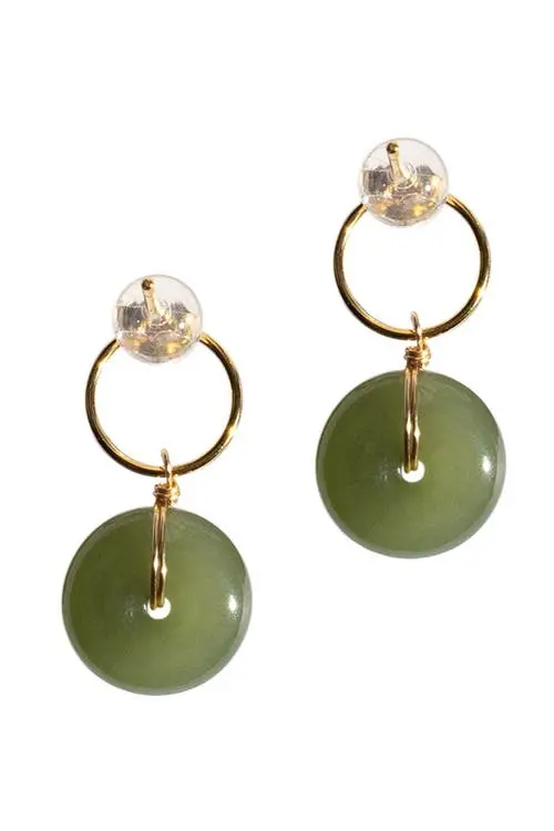 SEREE Coin Jade Dangle Earrings - Light Green