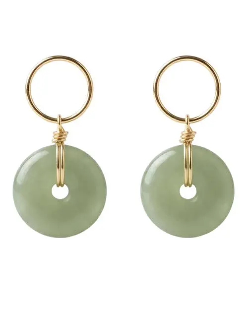 SEREE Coin Jade Dangle Earrings - Light Green