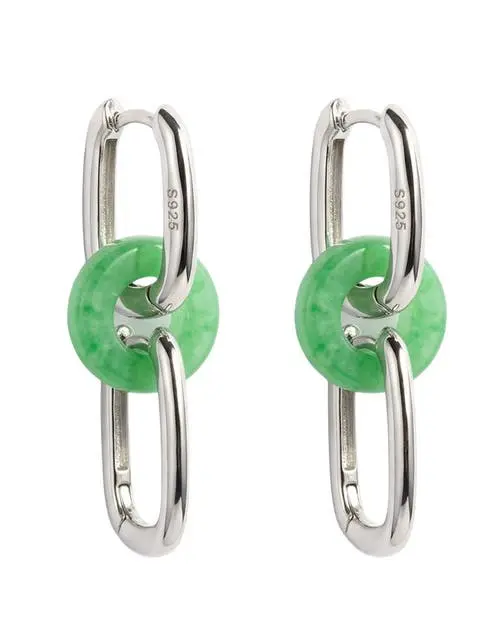 SEREE Della Convertible Link Jade Earrings In Sterling Silver - Bright Green