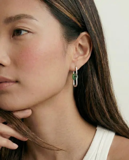 SEREE Della Convertible Link Jade Earrings In Sterling Silver - Bright Green