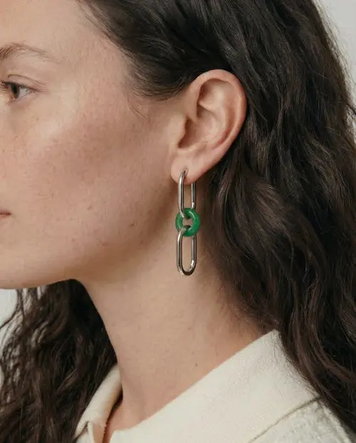 SEREE Della Convertible Link Jade Earrings In Sterling Silver - Bright Green