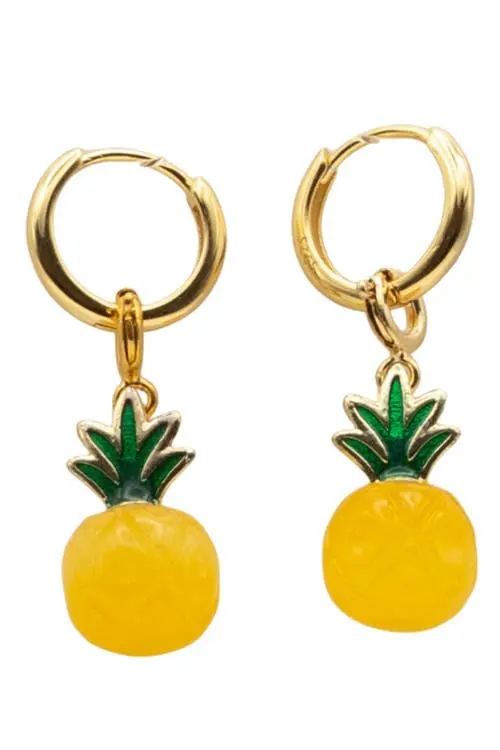 SEREE Harvest Pineapple Jade Stone Charm Earrings - Yellow