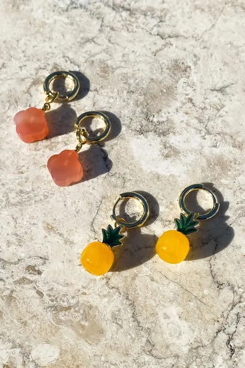 SEREE Harvest Pineapple Jade Stone Charm Earrings - Yellow