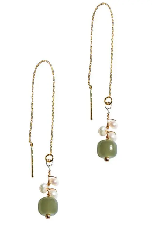 SEREE Madeleine Jade And Freshwater Pearl Drop Earrings - Light Green