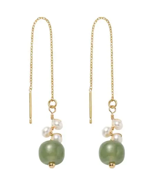SEREE Madeleine Jade And Freshwater Pearl Drop Earrings - Light Green