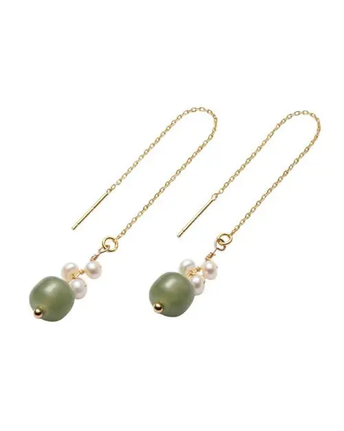 SEREE Madeleine Jade And Freshwater Pearl Drop Earrings