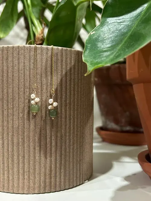SEREE Madeleine Jade And Freshwater Pearl Drop Earrings
