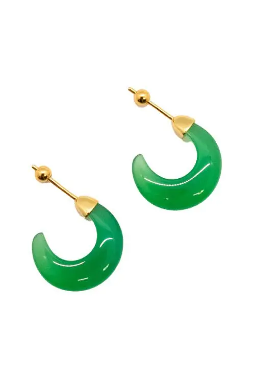 SEREE Half Moon Chalcedony Hoop Earrings - Bright Green