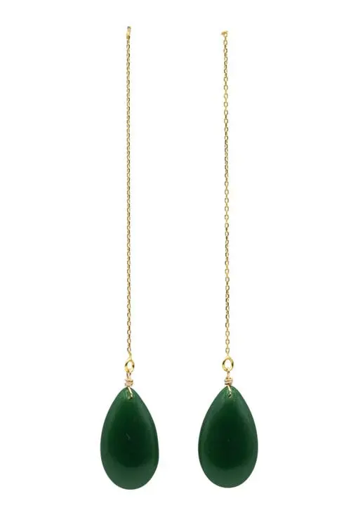 SEREE Waterdrop Lab Nephrite Drop Earrings - Bright Green