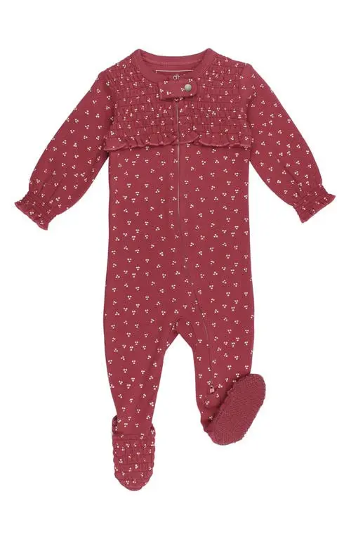 L'OVEDBABY Smocked Organic Cotton Zip Footie - Appleberry Dots