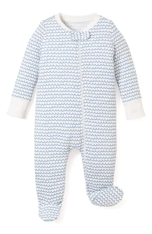 PETITE PLUME Wave Stripe Pima Cotton Footie - Blue