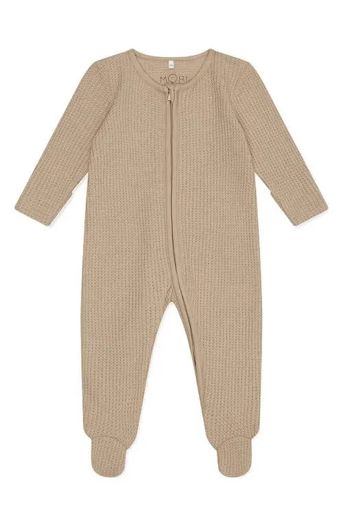 MORI Clever Zip Waffle Fitted One-piece Footie - Sesame