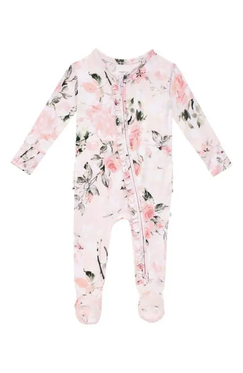 POSH PEANUT Rose Ruffle Fitted Footie Pajamas - Light/ Pastel Pink