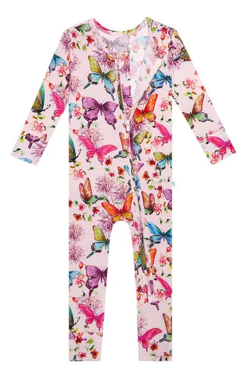 POSH PEANUT Watercolor Butterfly Convertible Footie Pajamas - Open Pink