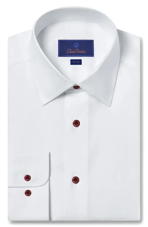 David Donahue Trim Fit Solid Cotton Dress Shirt - White