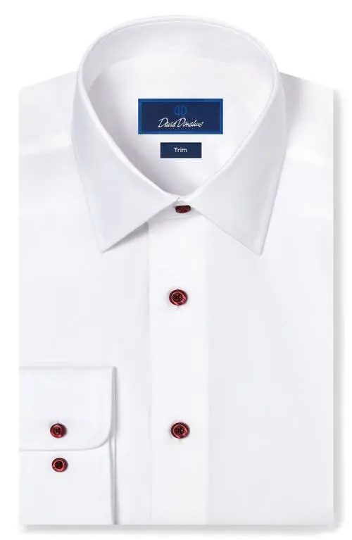 David Donahue Trim Fit Solid Cotton Dress Shirt - White