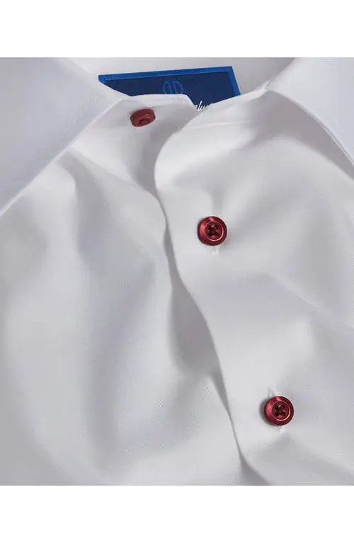 David Donahue Trim Fit Solid Cotton Dress Shirt - White