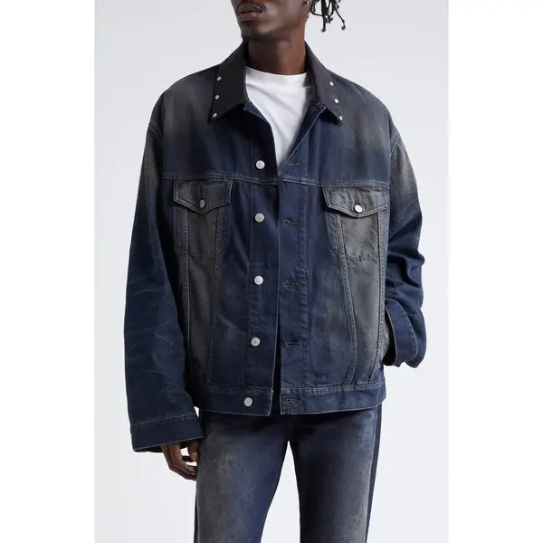 Acne Studios Leather Collar Oversized Denim Jacket
