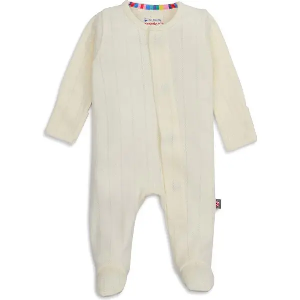 MAGNETIC ME Love Lines Pointelle Organic Cotton Footie - White