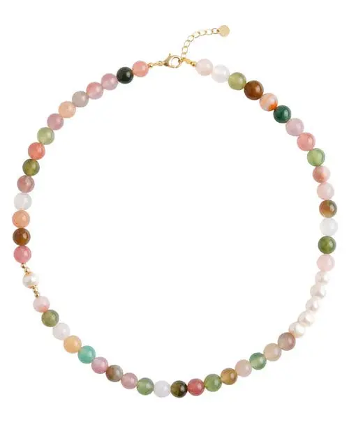 SEREE Summer Beaded Gemstone & Pearl Choker Necklace - Multicolor