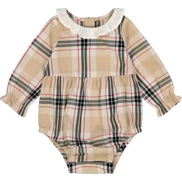 HOPE & HENRY Baby Ruffle Collar Bubble Romper - Classic Tan Plaid