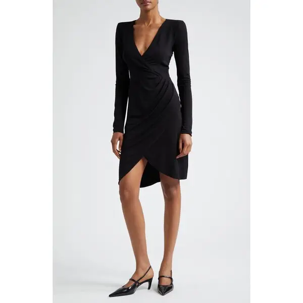 Emporio Armani Wrap Front Long Sleeve Dress In Solid Black - 40% Off |  Editorialist
