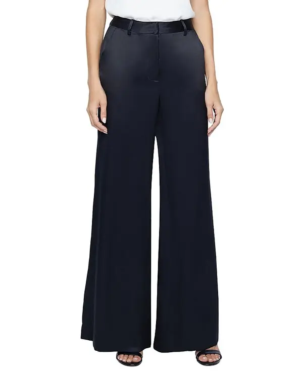 L'Agence Pilar Wide Leg Silk Trousers - Black