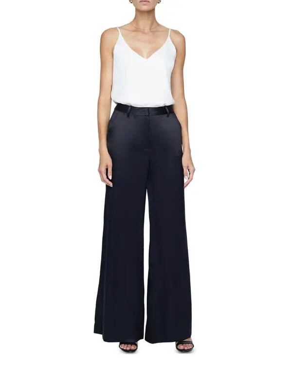 L'Agence Pilar Wide Leg Silk Trousers - Black
