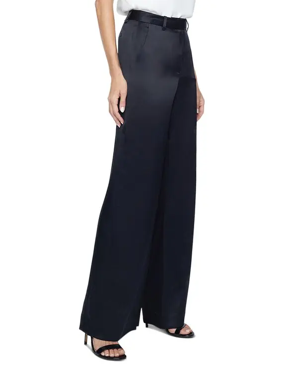 L'Agence Pilar Wide Leg Silk Trousers - Black