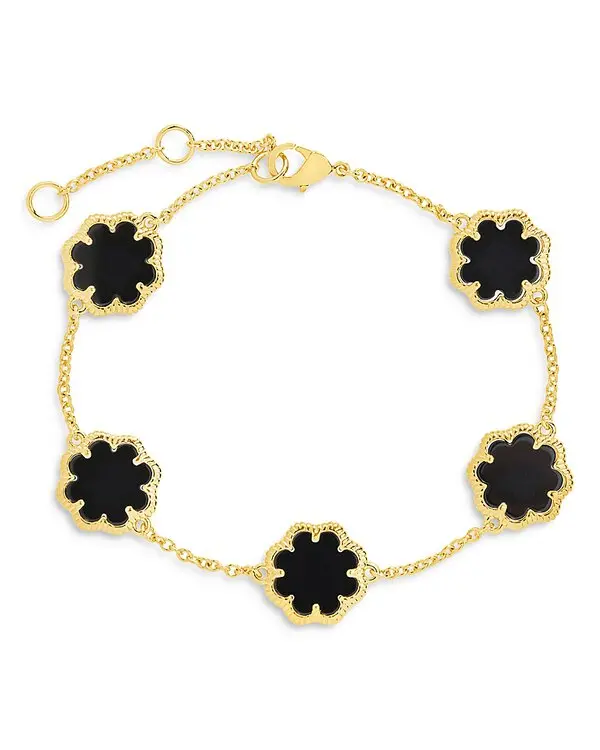 Sterling Forever Rose Petal Station Bracelet - Black/gold