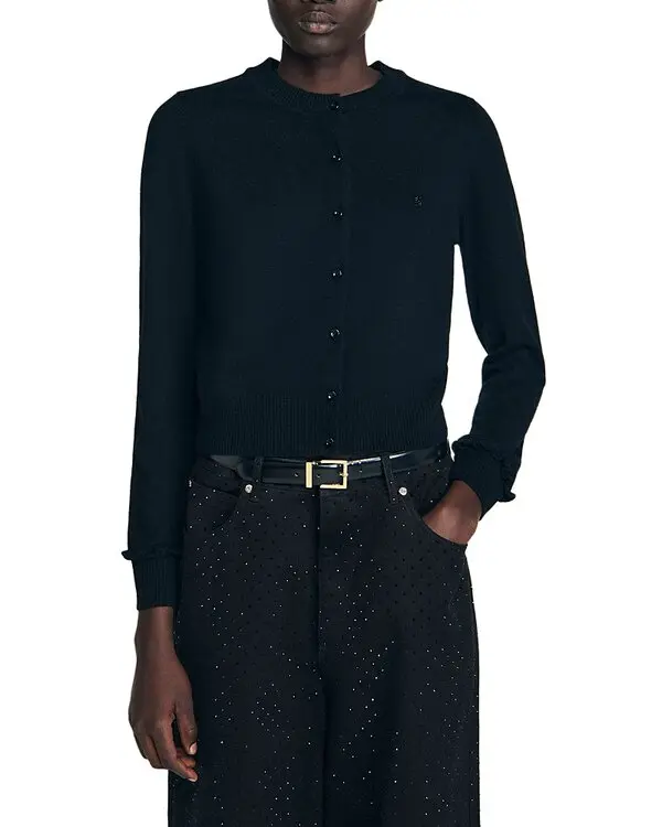Sandro Emile Ruffled Cardigan - Black