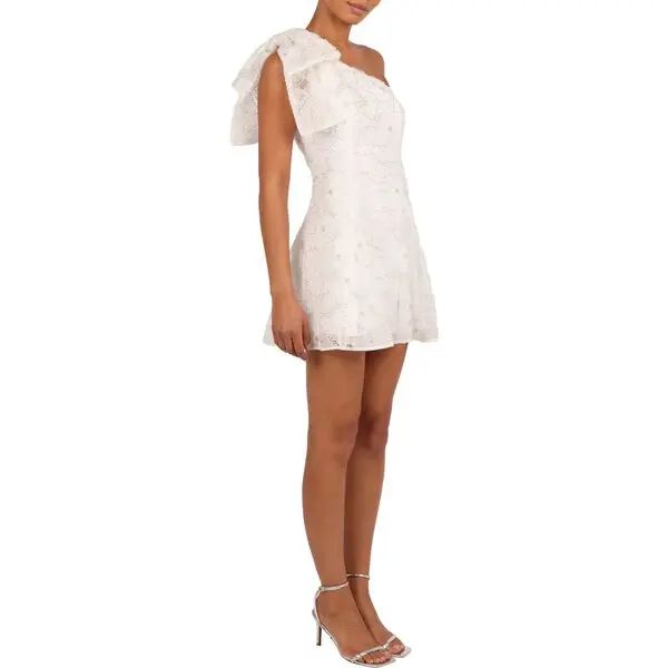 PETAL & PUP Ashly Beaded Floral One-shoulder Mini Dress
