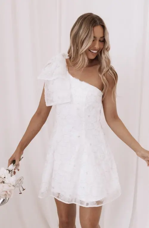 PETAL & PUP Ashly Beaded Floral One-shoulder Mini Dress