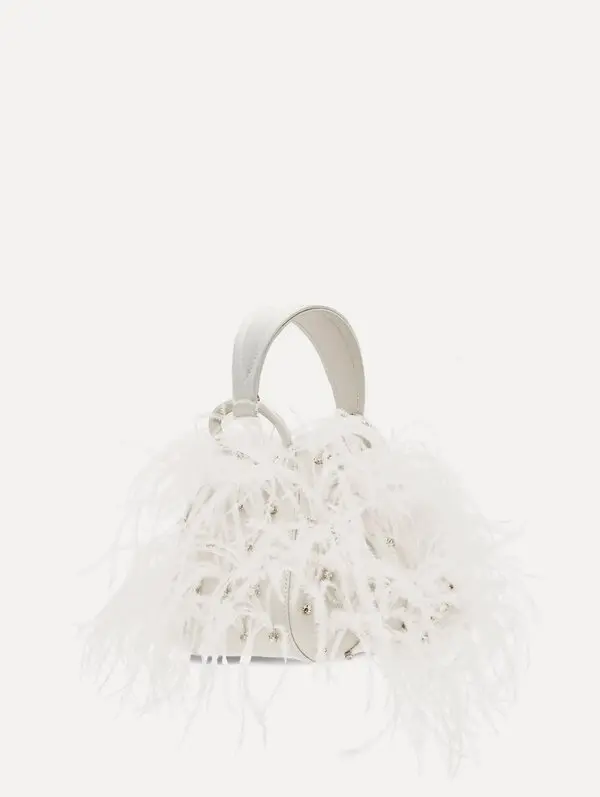 Oscar De La Renta Nano Ostrich Feather O Handle Bag - White
