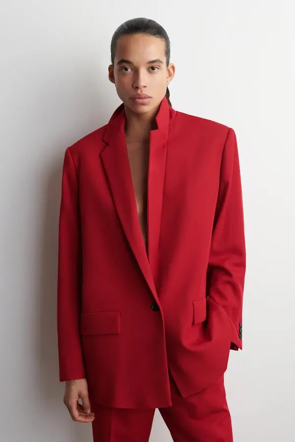 Cos Relaxed Single-breasted Wool-blend Blazer - Red