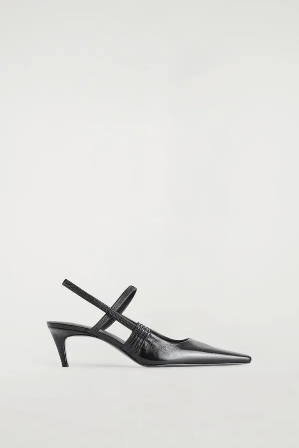 Cos Pointed Leather Slingback Kitten Heels - Black