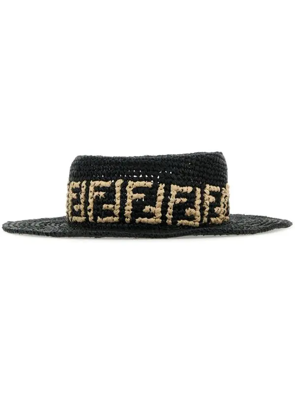 Fendi Raffia Hat In Black - 24% Off | Editorialist display picture 1