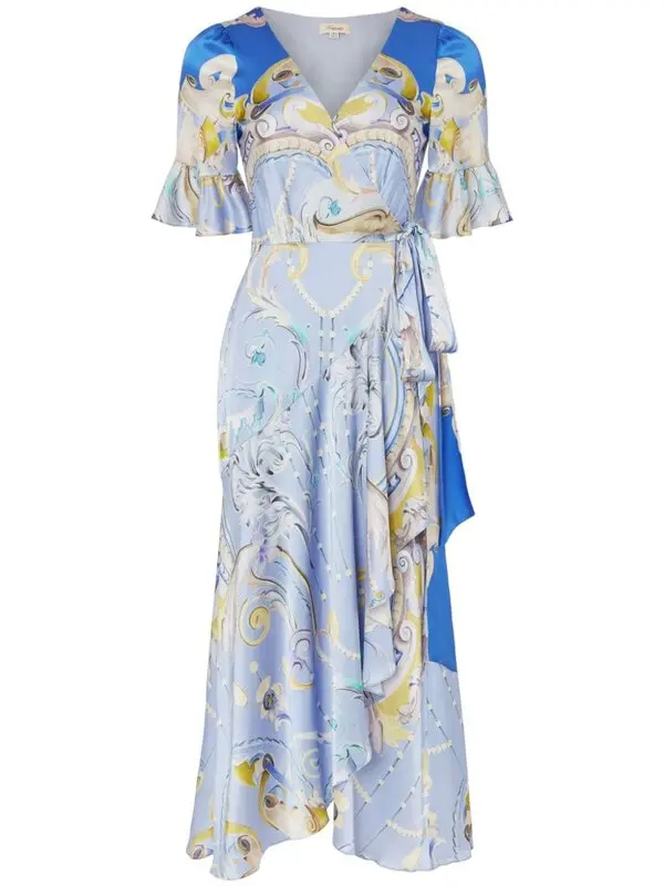 blue and yellow wrap dress Vintage Wrap Dress yellow  Glam26 Boutique