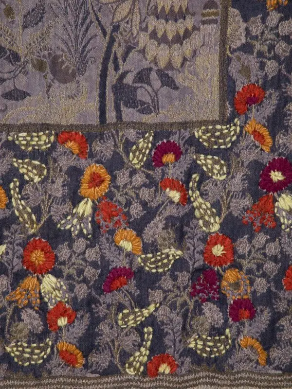 LEATHERSMITH OF LONDON Floral-embroidered Scarf - Blue