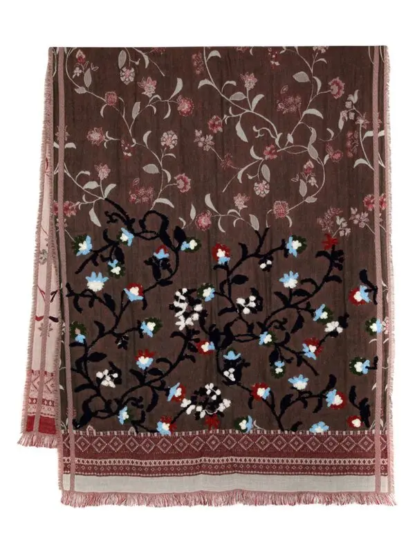 LEATHERSMITH OF LONDON Floral-embroidered Scarf - Green