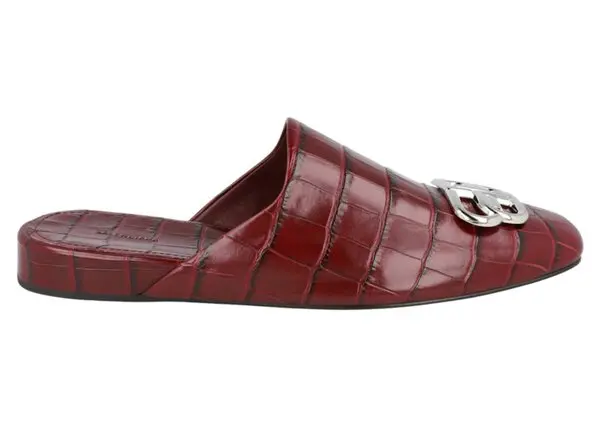 Balenciaga Croc Embossed Leather Cosy Bb Mule - Dark Red