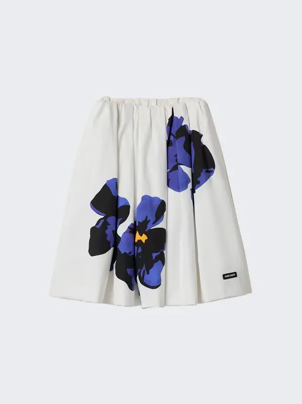 Miu Miu Floral Poplin And Jersey Knee-length Skirt - White And Violet Blue