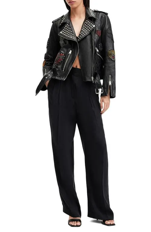ALLSAINTS College Stud Detail Leather Biker Jacket - Black
