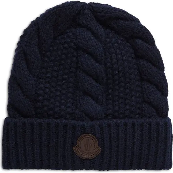 Moncler Virgin Wool And Cashmere Cable Knit Beanie - Dark Blue