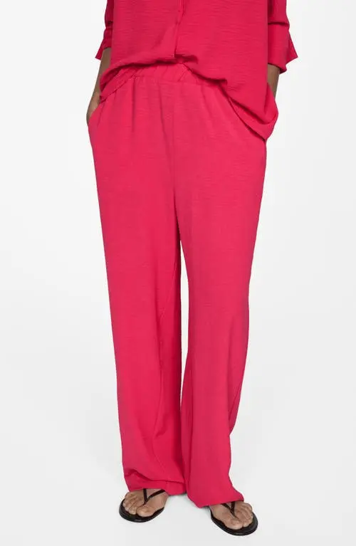Mango Textured Flowy Pants - Strawberry