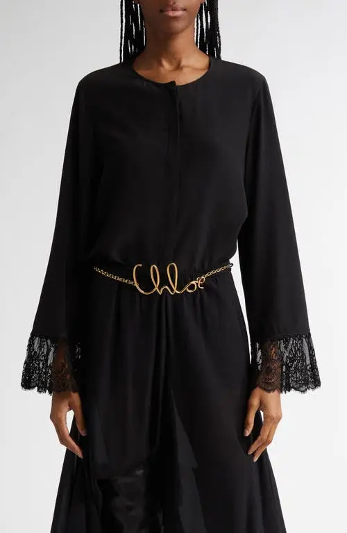 Chloé Lace Cuff Silk Crêpe De Chine Shirt
